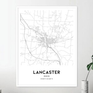 Lancaster Map Print, Lancaster Map Poster Wall Art, Oh City Map, Ohio ...