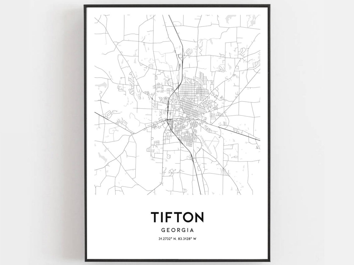 Tifton Map Print Tifton Map Poster Wall Art Ga City Map | Etsy