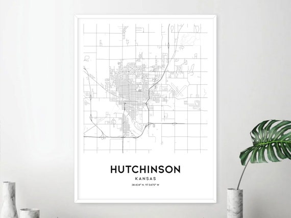 Hutchinson Map Print Hutchinson Map Poster Wall Art Ks City - Etsy