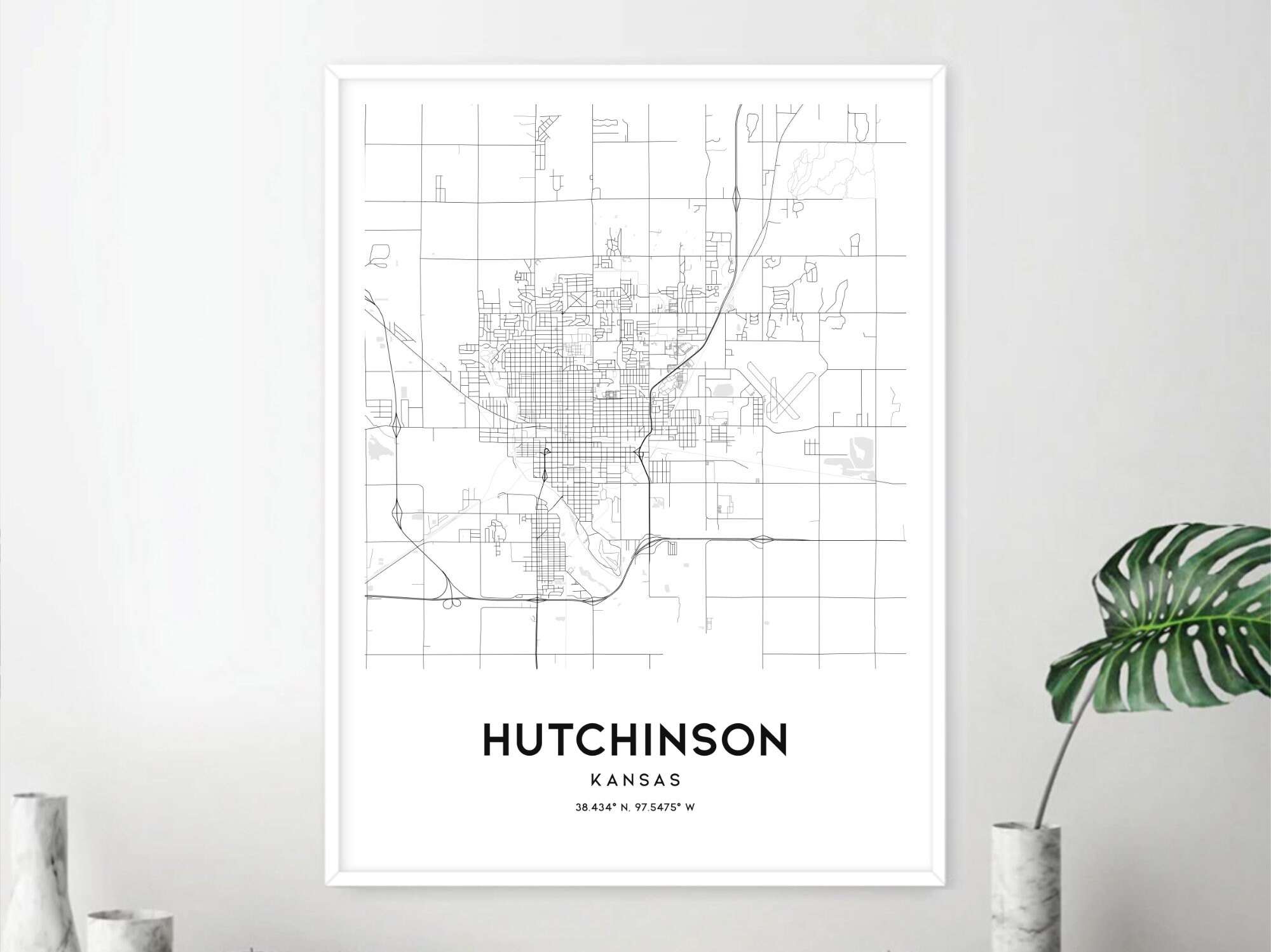Hutchinson Map Print, Hutchinson Map Poster Wall Art, Ks City Map ...