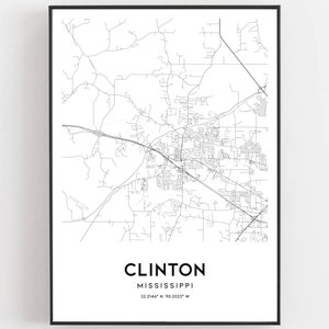Clinton Map Print Clinton Map Poster Wall Art Ms City Map | Etsy
