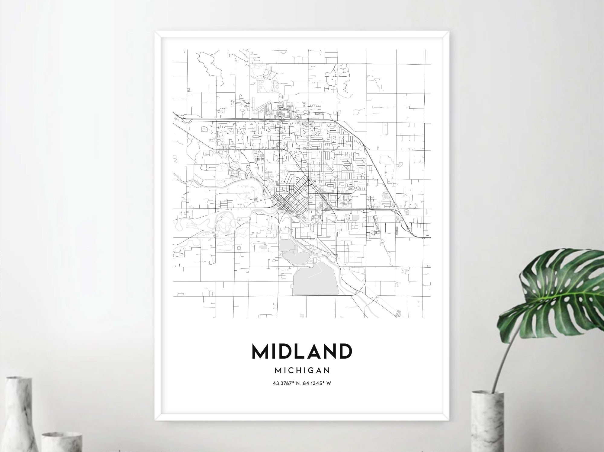 Midland Map Print Midland Map Poster Wall Art Mi City Map - Etsy