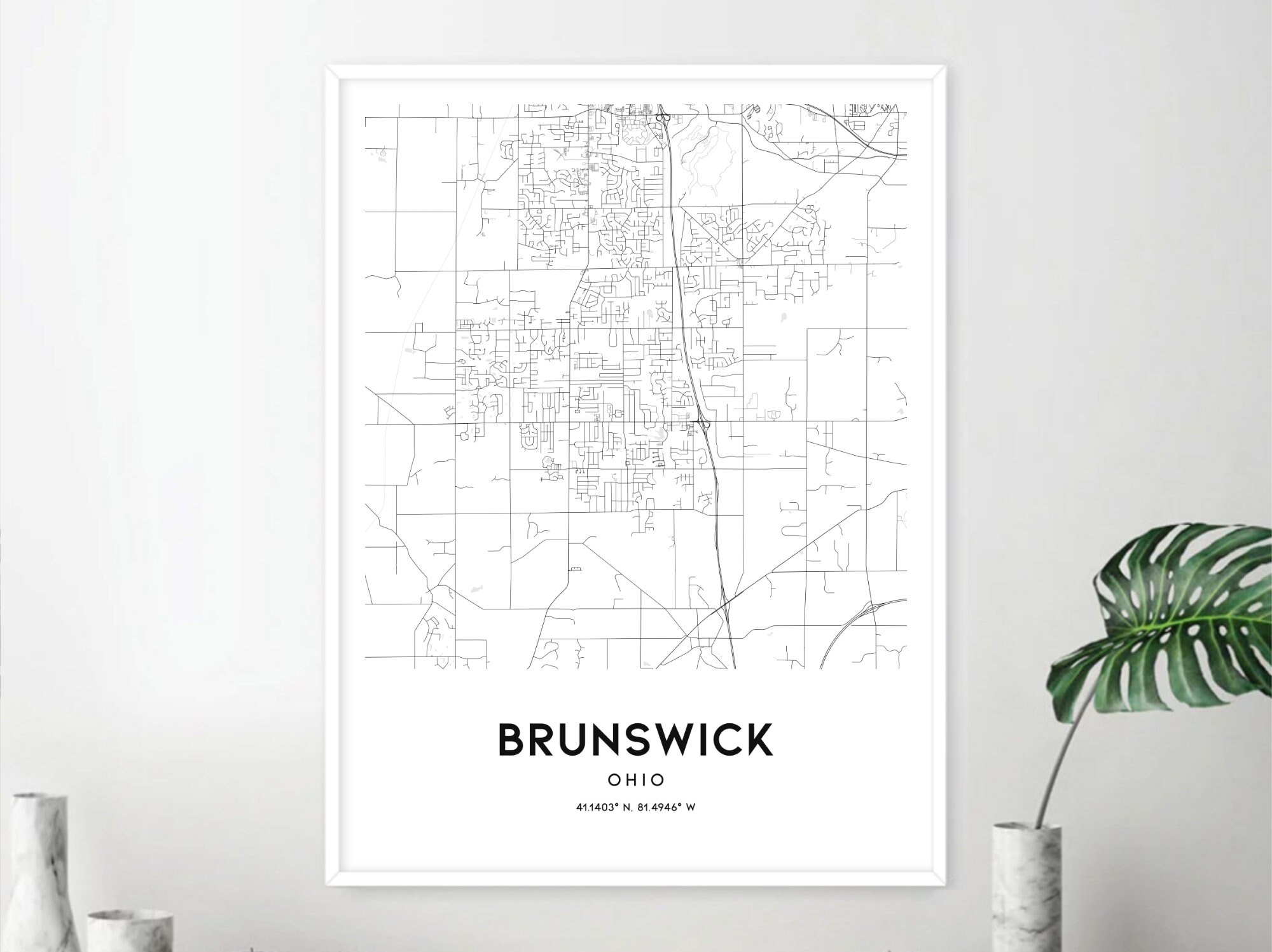 Brunswick Map Print Brunswick Map Poster Wall Art Oh City - Etsy
