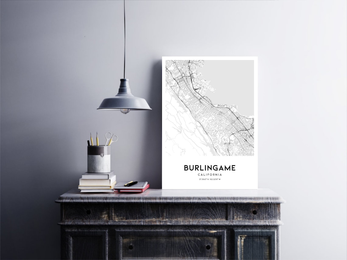 Burlingame Map Print, Burlingame Map Poster Wall Art, Ca City Map ...