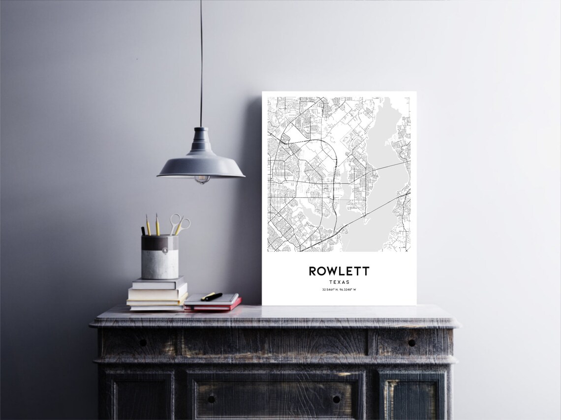 Rowlett Map Print, Rowlett Map Poster Wall Art, Tx City Map, Texas ...
