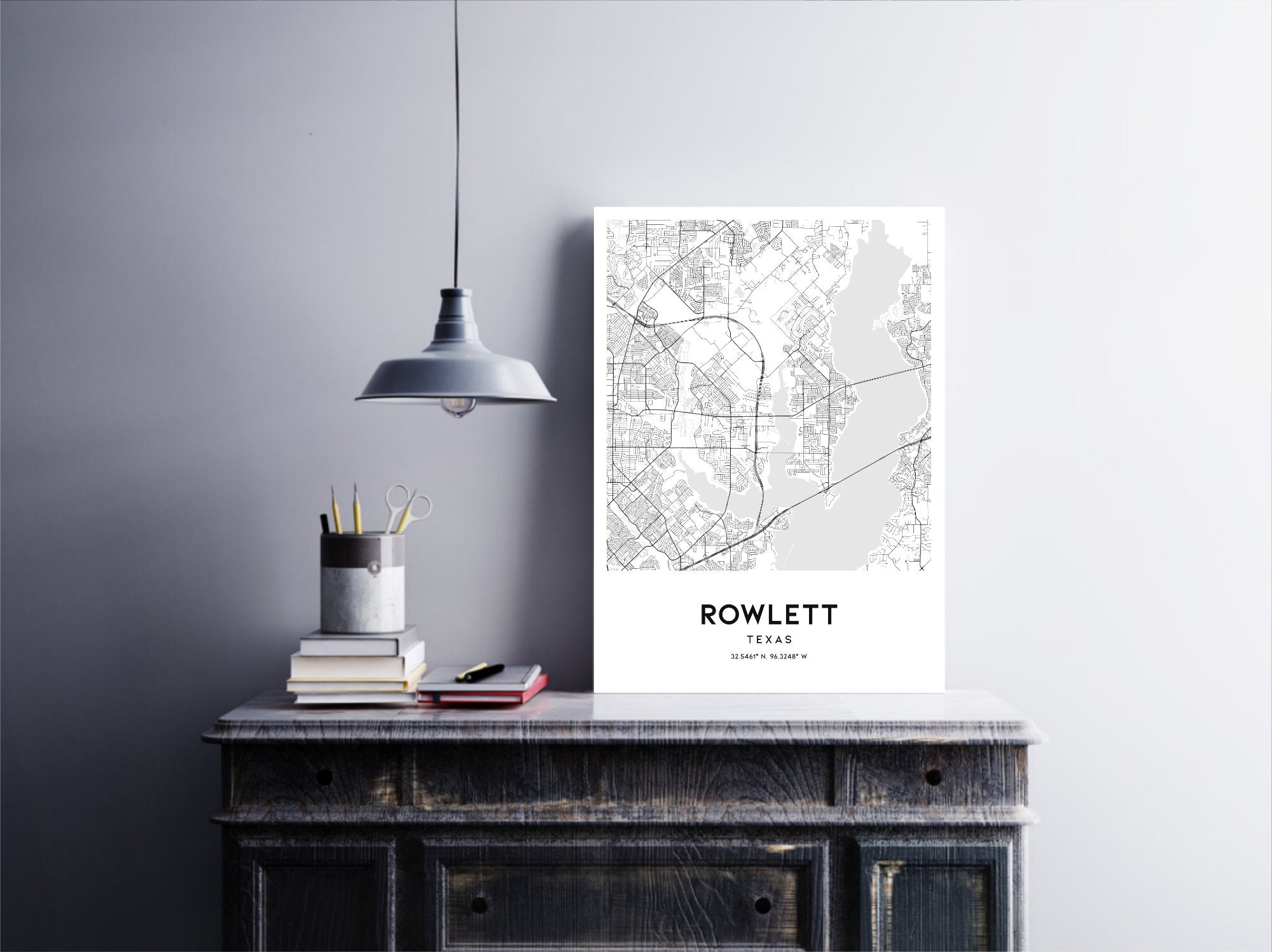 Rowlett Map Print, Rowlett Map Poster Wall Art, Tx City Map, Texas ...