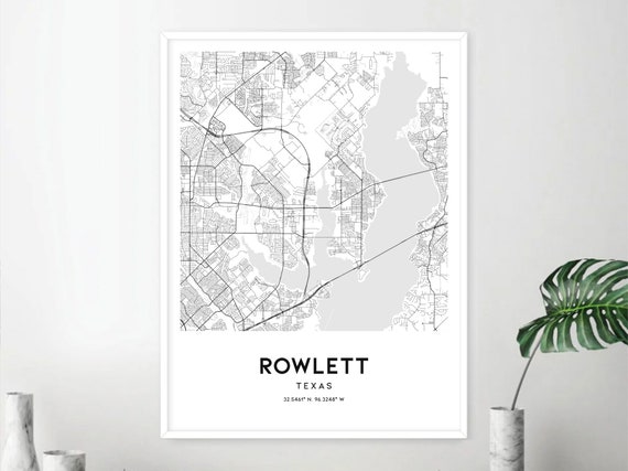 Rowlett Map Print Rowlett Map Poster Wall Art Tx City Map | Etsy