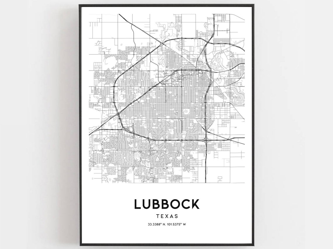 Lubbock Map Print Lubbock Map Poster Wall Art Tx City Map | Etsy