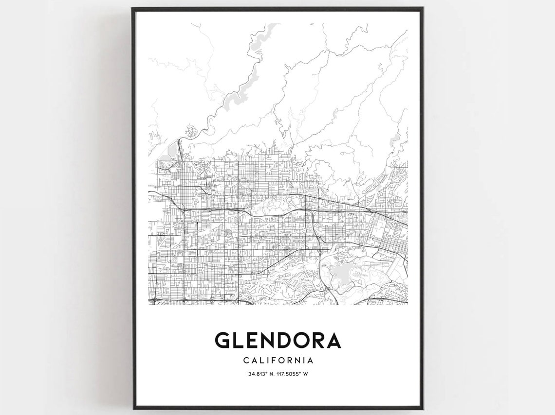 Glendora Map Print Glendora Map Poster Wall Art Ca City Map | Etsy
