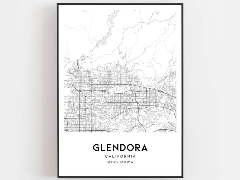 Glendora Map Print Glendora Map Poster Wall Art Ca City Map | Etsy