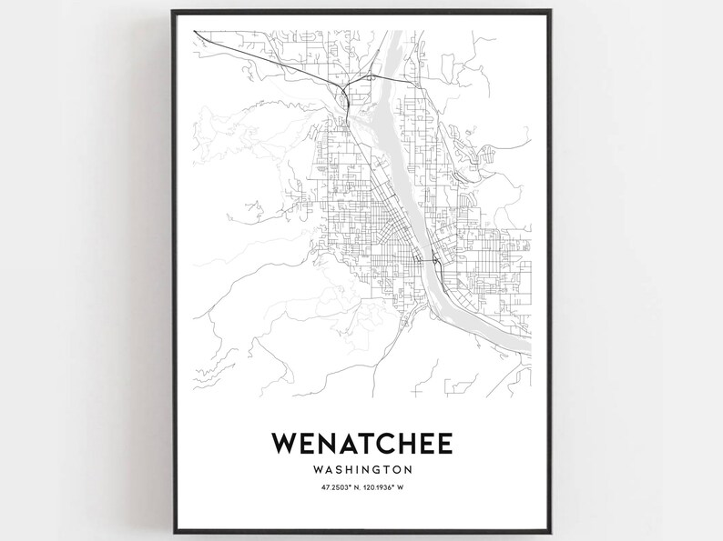 Wenatchee Map Print Wenatchee Map Poster Wall Art Wa City | Etsy