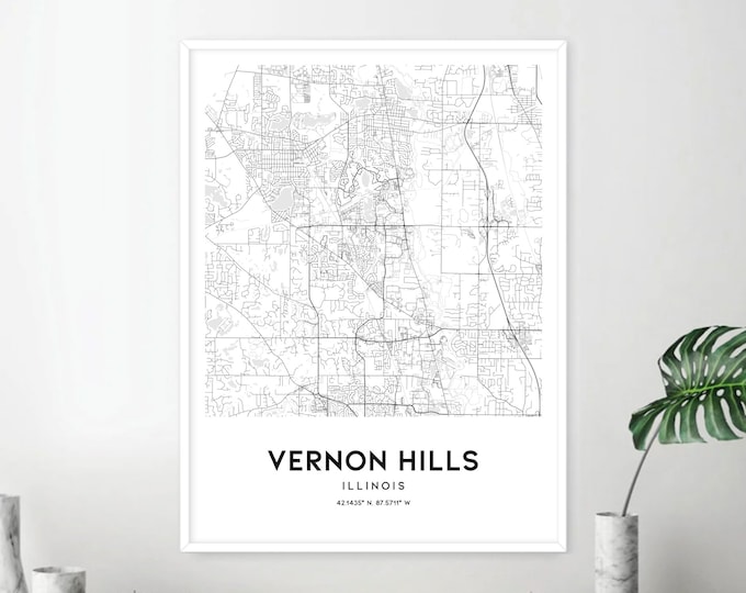 Vernon Hills Map Print, Vernon Hills Map Poster Wall Art, Il City Map ...