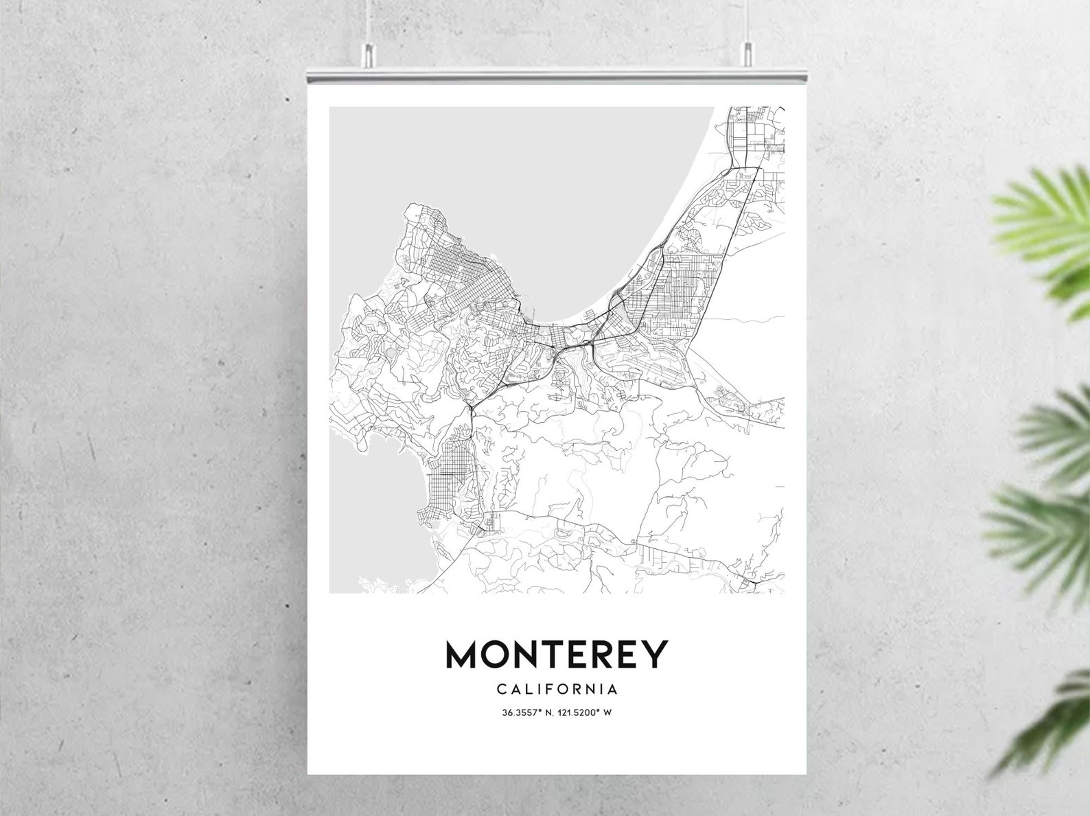 Monterey Map Print Monterey Map Poster Wall Art Ca City Map | Etsy