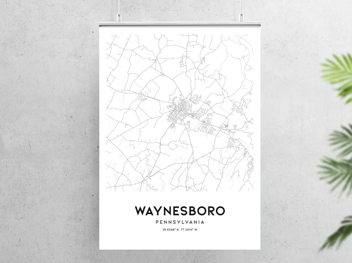 Waynesboro Map Print Waynesboro Map Poster Wall Art Pa City | Etsy