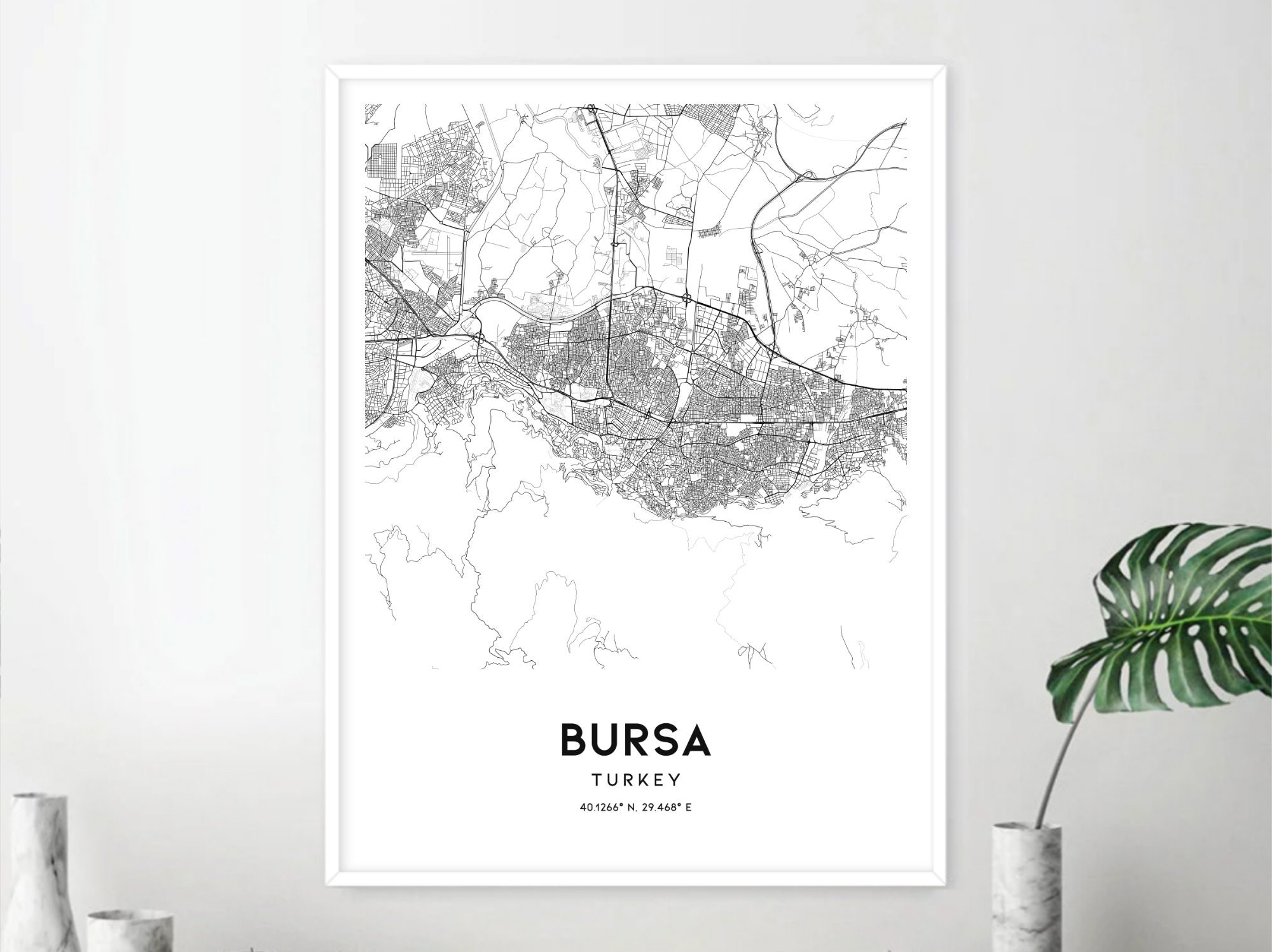 Bursa Map Print, Bursa Map Poster Wall Art, Bursa City Map, Bursa Print ...