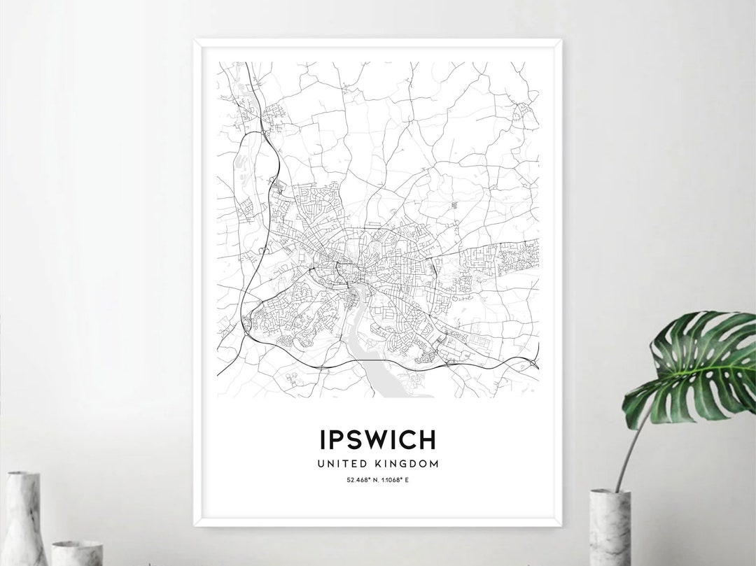 Ipswich Map Print, Ipswich Map Poster Wall Art, Ipswich City Map ...