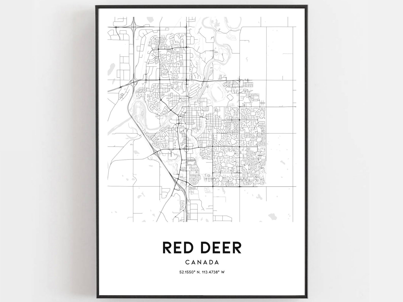 Red Deer Map Print Red Deer Map Poster Wall Art Red Deer | Etsy