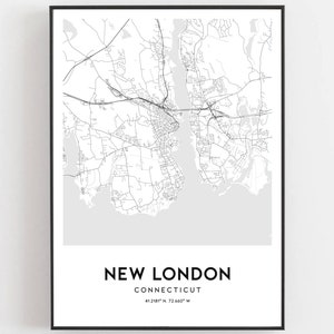 New London Map Print New London Map Poster Wall Art Ct City | Etsy
