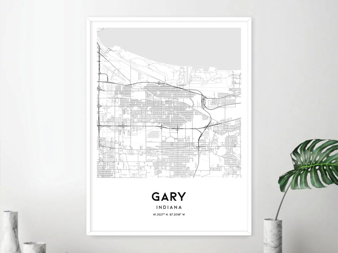 Gary Map Print, Gary Map Poster Wall Art, in City Map, Indiana Print ...