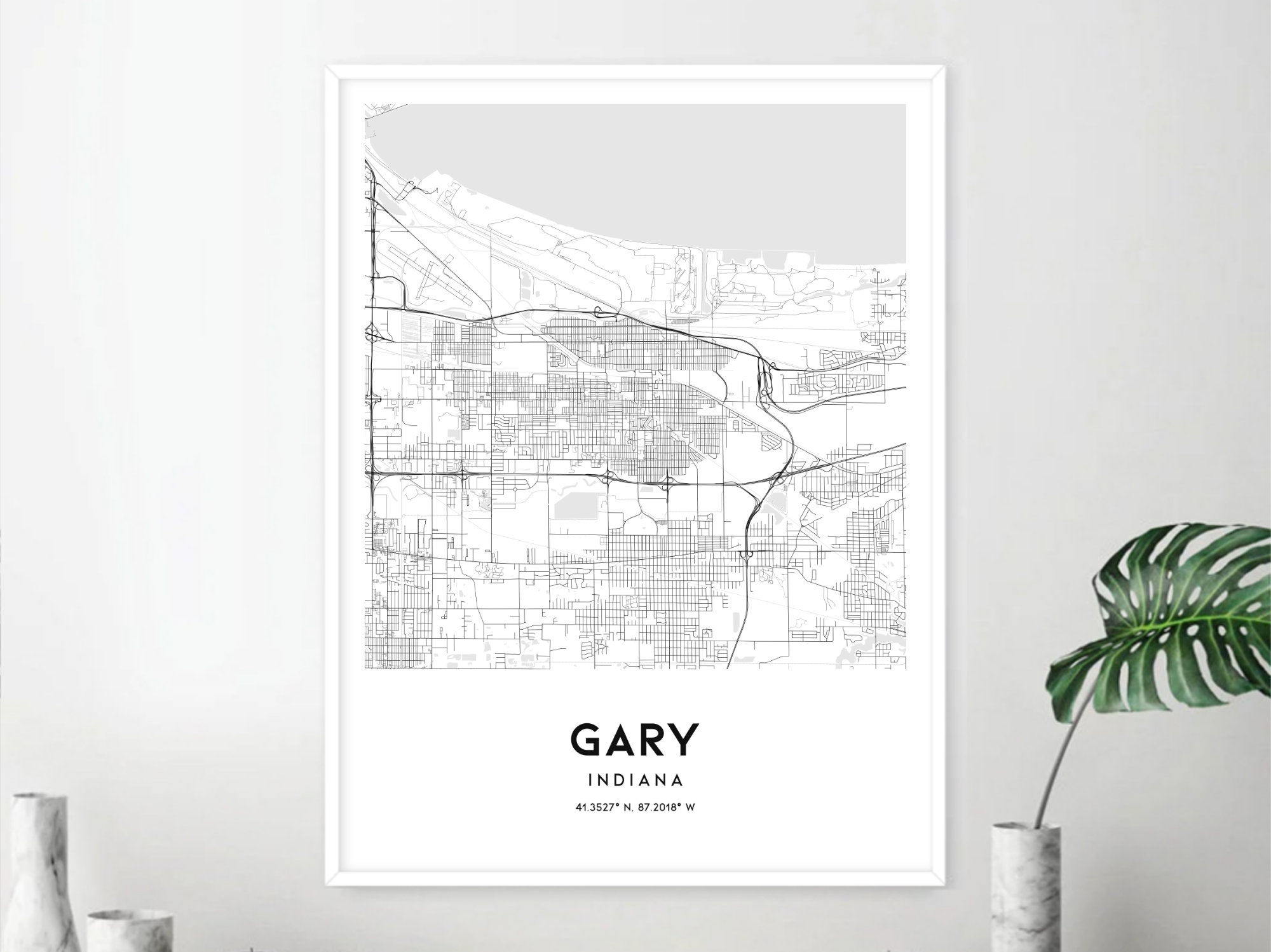 Gary Map Print, Gary Map Poster Wall Art, in City Map, Indiana Print ...