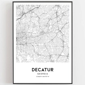 Decatur Map Print Decatur Map Poster Wall Art Ga City Map | Etsy