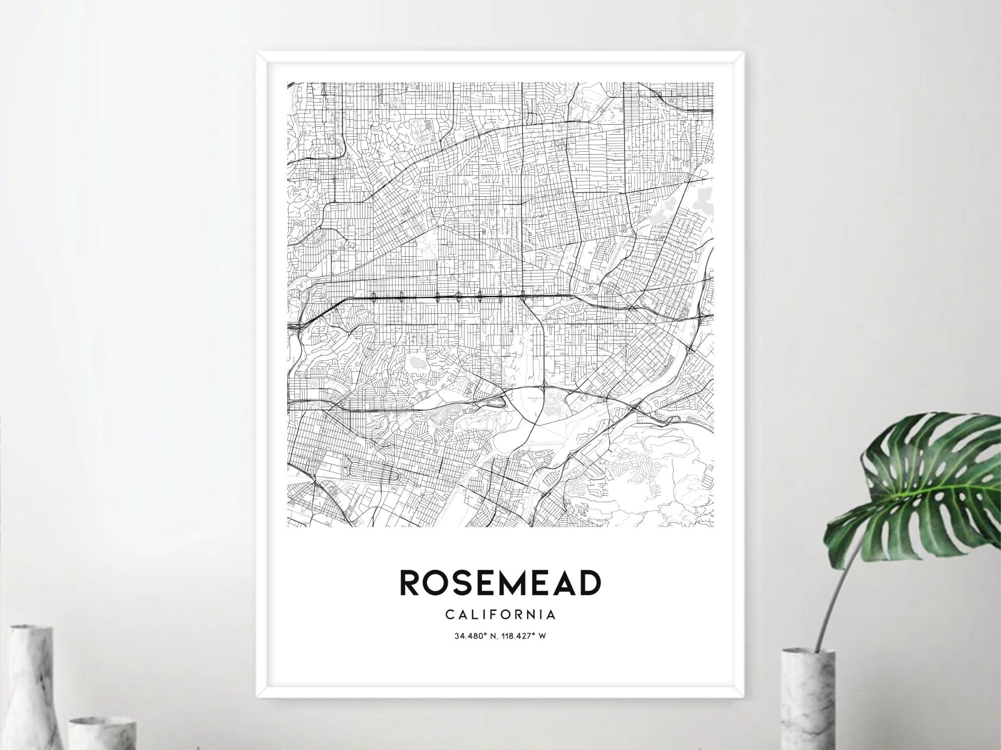 Rosemead Map Print Rosemead Map Poster Wall Art Ca City Map | Etsy España
