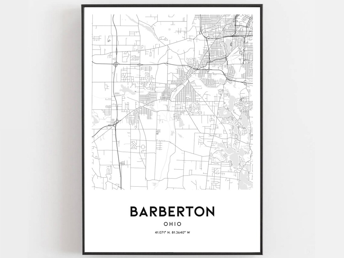 Barberton Map Print Barberton Map Poster Wall Art Oh City | Etsy