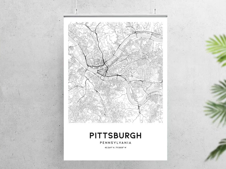Pittsburgh Map Print Pittsburgh Map Poster Wall Art Pa City | Etsy