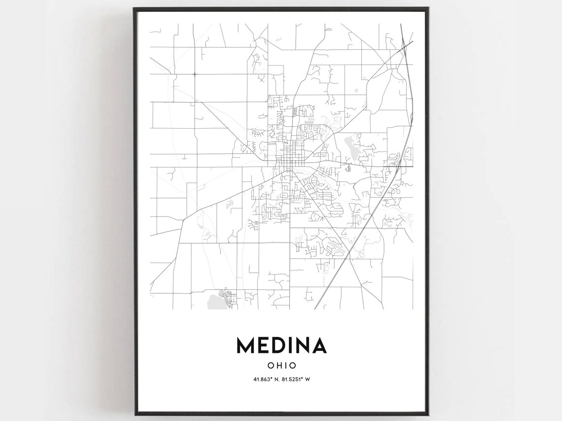 Medina Map Print Medina Map Poster Wall Art Oh City Map | Etsy