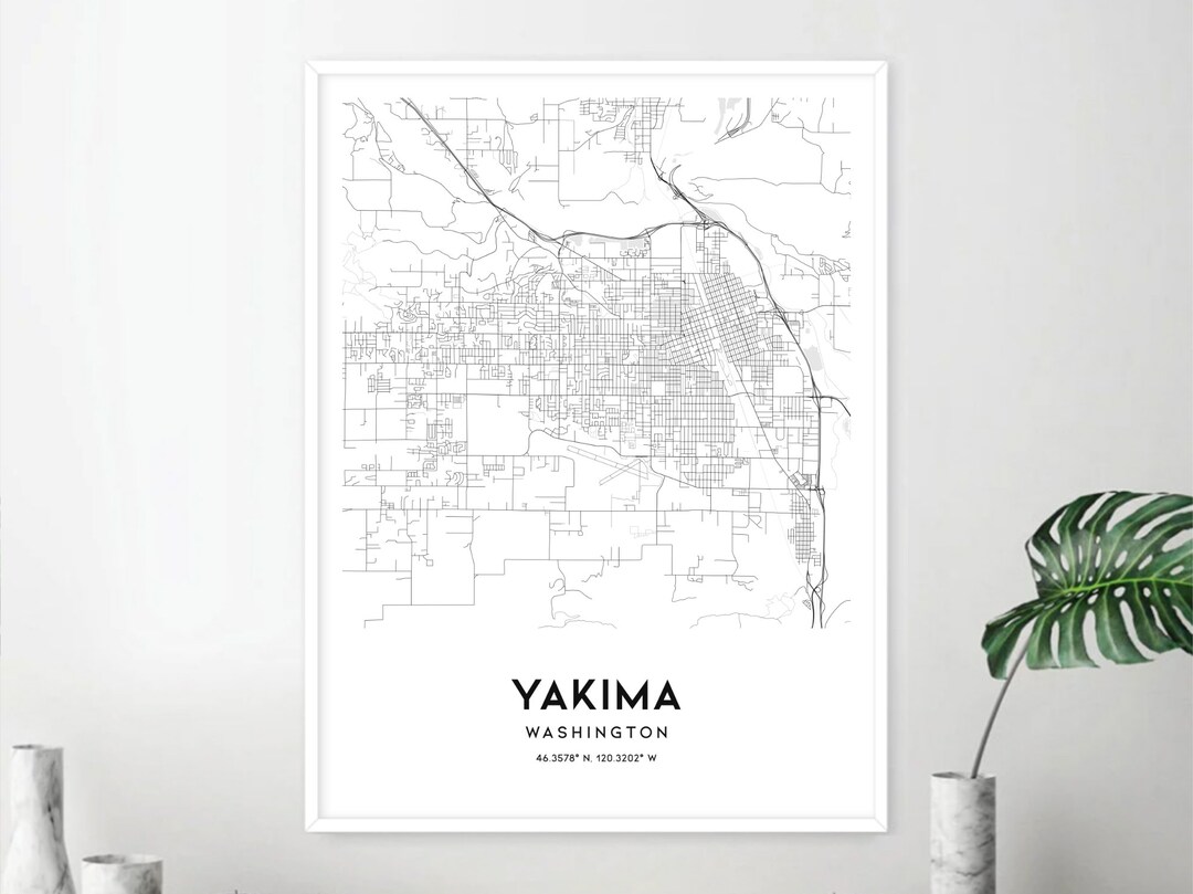 Yakima Map Print, Yakima Map Poster Wall Art, Wa City Map, Washington ...