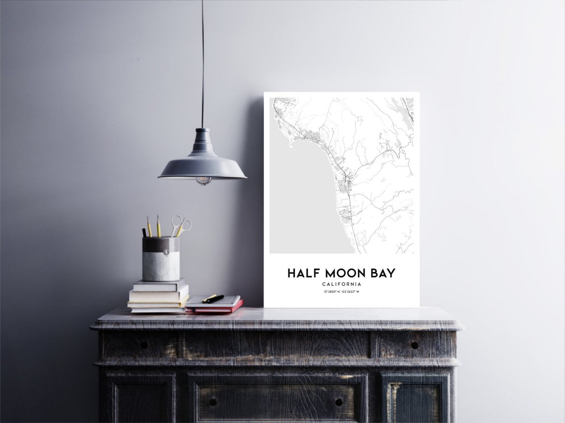 Half Moon Bay Map Print, Half Moon Bay Map Poster Wall Art, Ca City Map ...