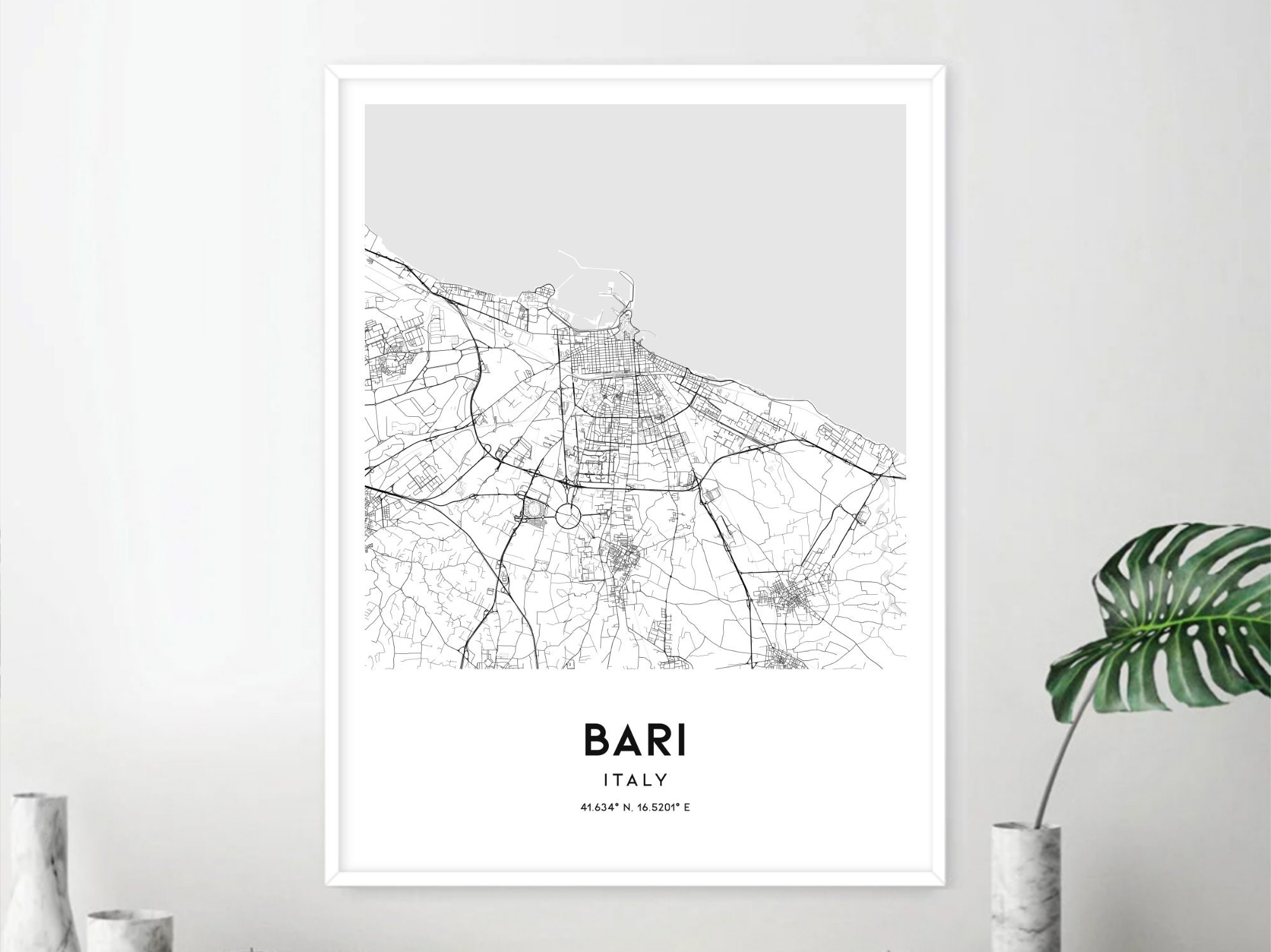 Digital Prints Prints map of Bari city map print map poster map print ...