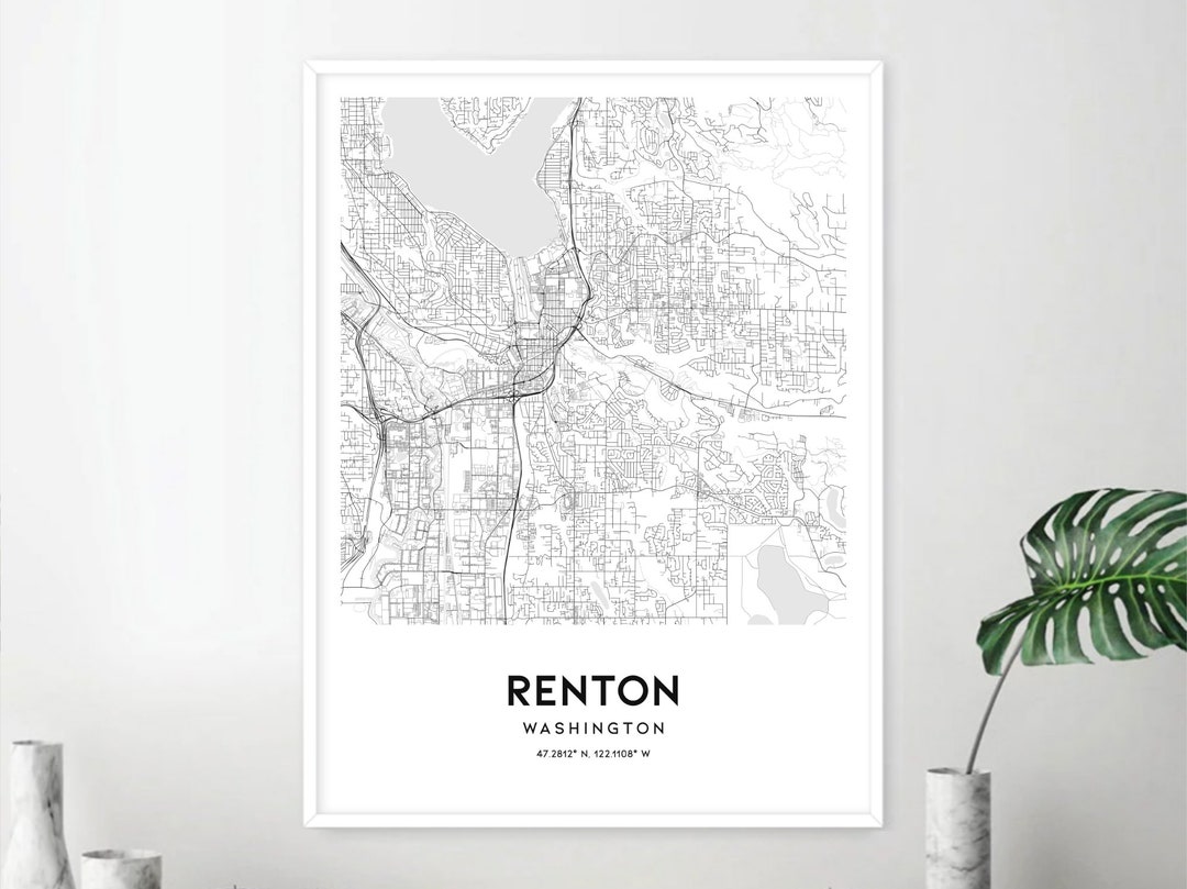 Renton Map Print, Renton Map Poster Wall Art, Wa City Map, Washington ...