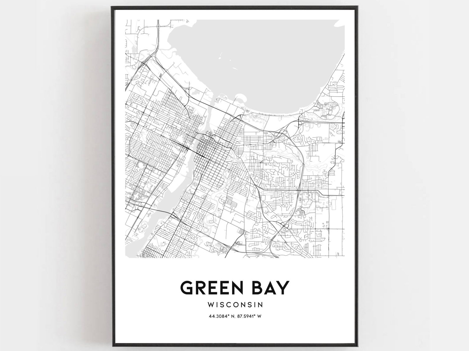 Green Bay Map Print Green Bay Map Poster Wall Art Wi City | Etsy