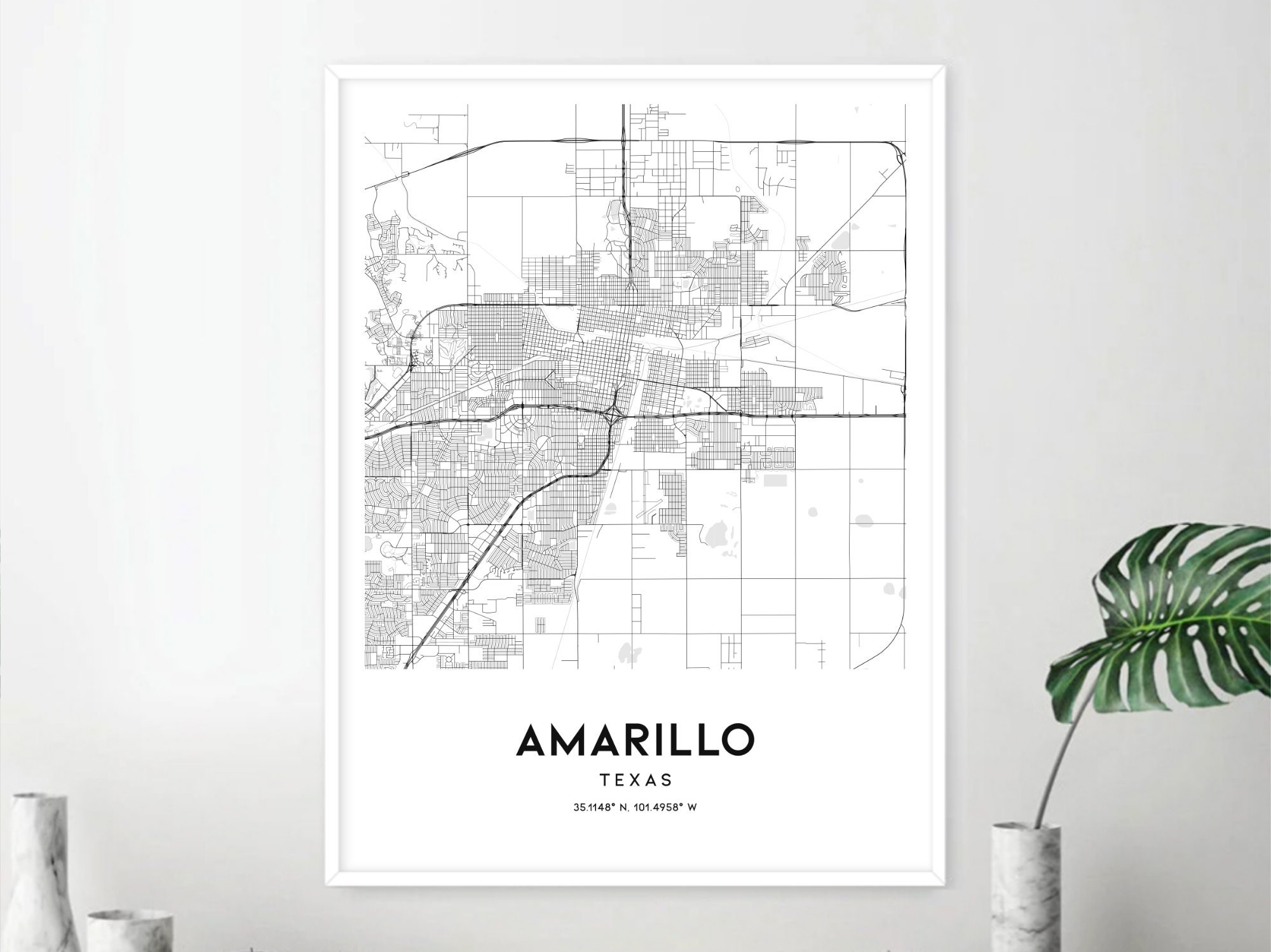 Amarillo Map Print Amarillo Map Poster Wall Art Tx City Map - Etsy España