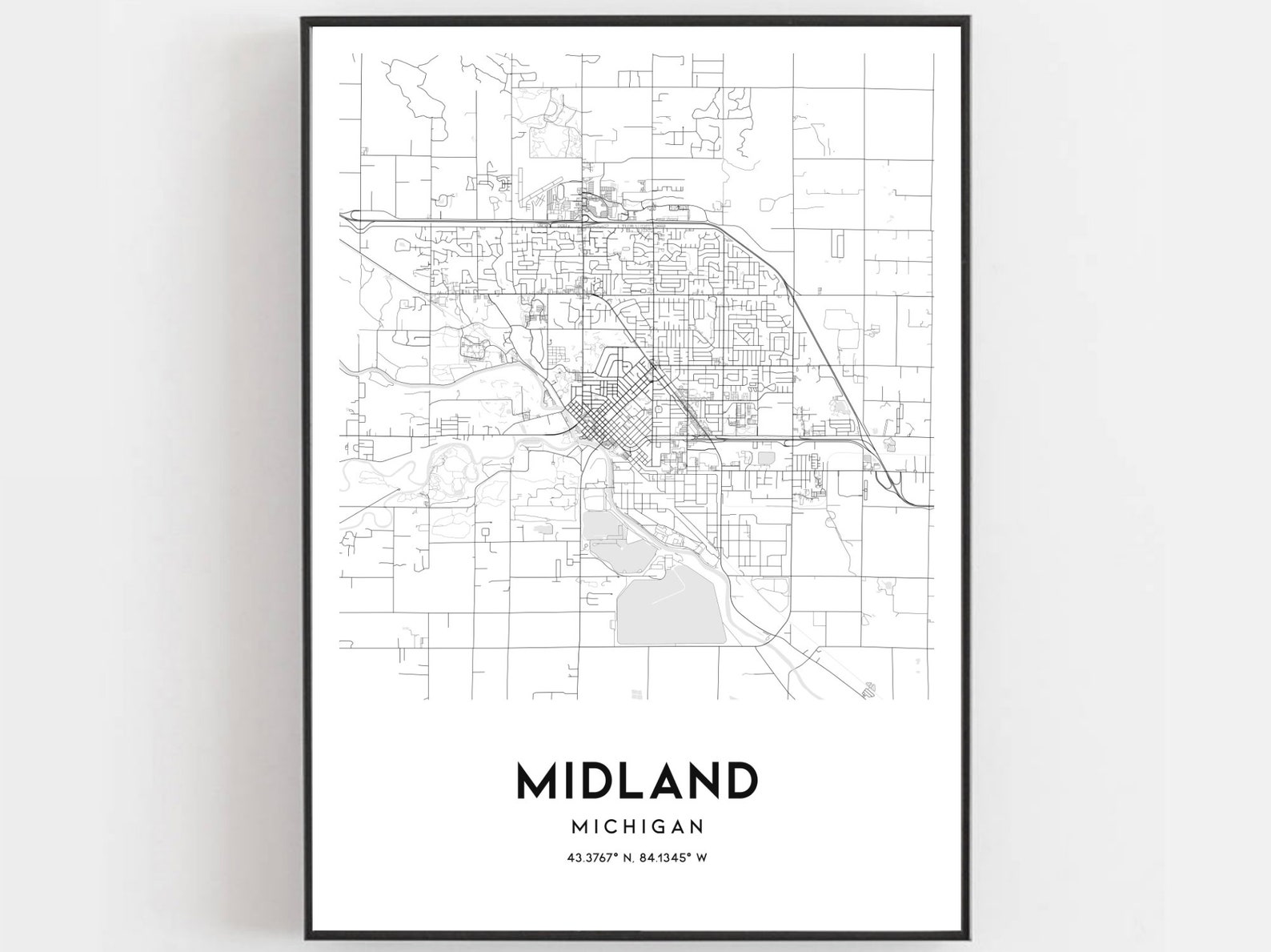 Midland Map Print Midland Map Poster Wall Art Mi City Map | Etsy