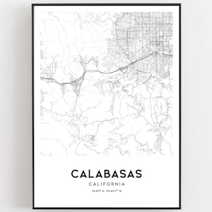 Calabasas Map Print Calabasas Map Poster Wall Art Ca City | Etsy