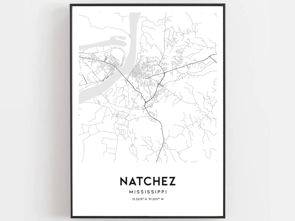 Natchez Map Print Natchez Map Poster Wall Art Ms City Map | Etsy