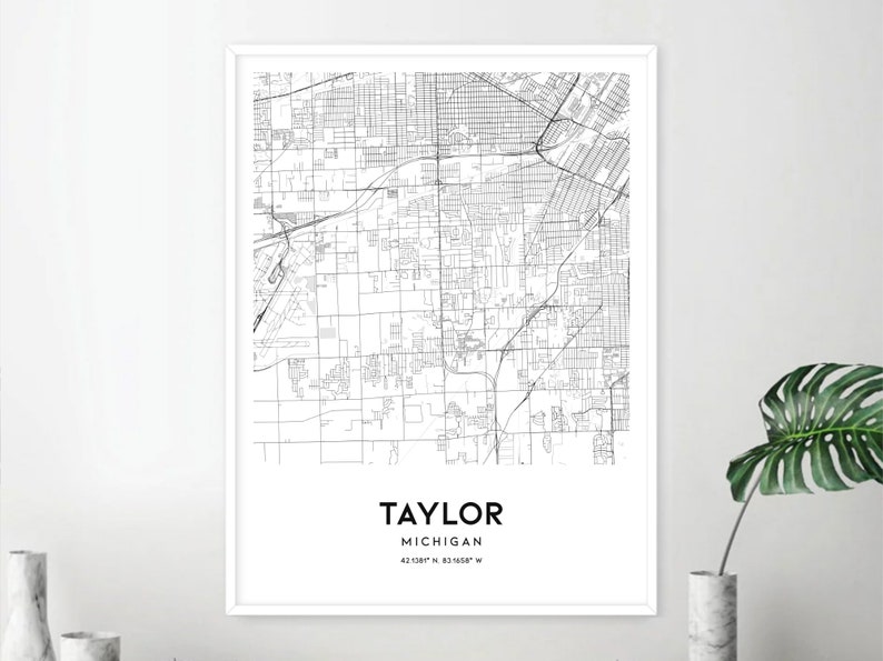Taylor Map Print Taylor Map Poster Wall Art Mi City Map - Etsy