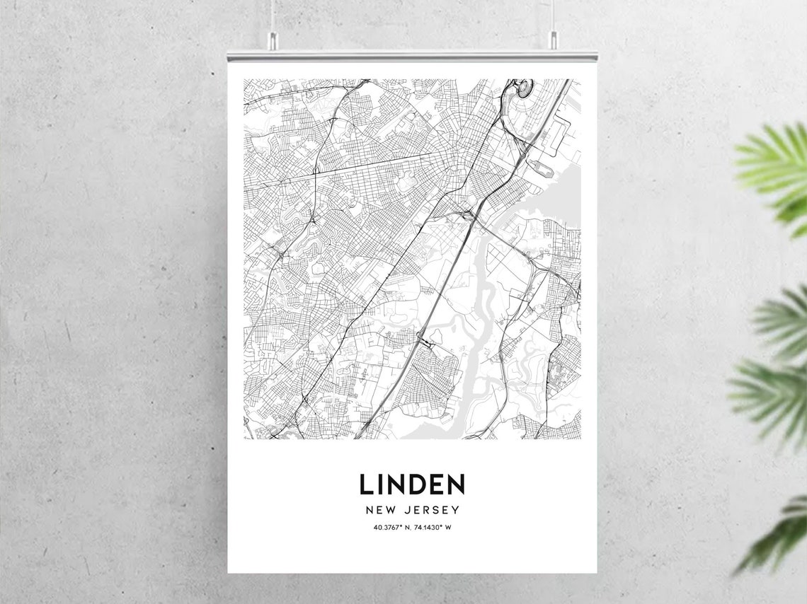 Linden Map Print Linden Map Poster Wall Art Nj City Map New | Etsy
