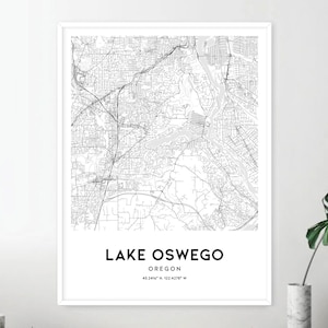 Lake Oswego Map Print, Lake Oswego Map Poster Wall Art, or City Map ...