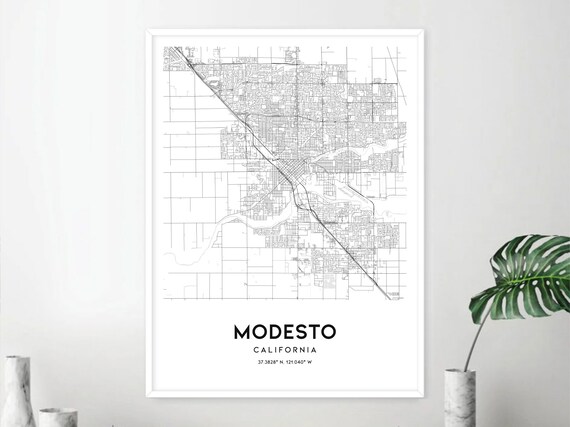 Modesto Map Print Modesto Map Poster Wall Art Ca City Map | Etsy