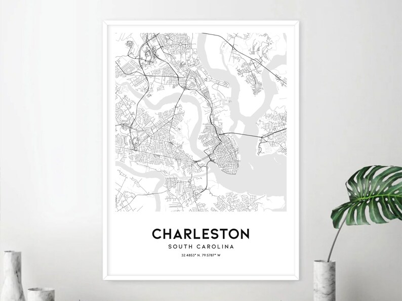 Charleston Map Print Charleston Map Poster Wall Art Sc City | Etsy