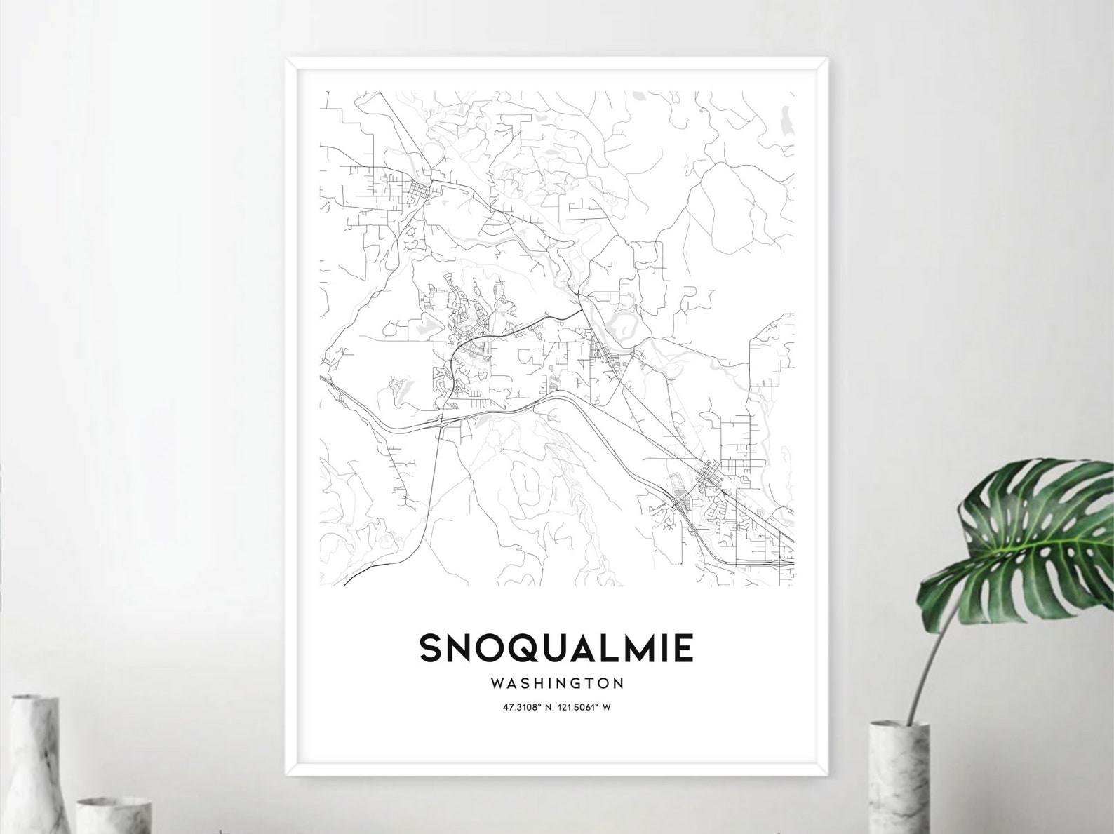 Snoqualmie Map Print, Snoqualmie Map Poster Wall Art, Wa City Map ...