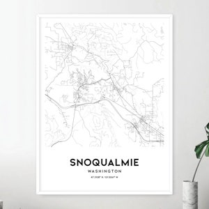 Snoqualmie Map Print, Snoqualmie Map Poster Wall Art, Wa City Map ...