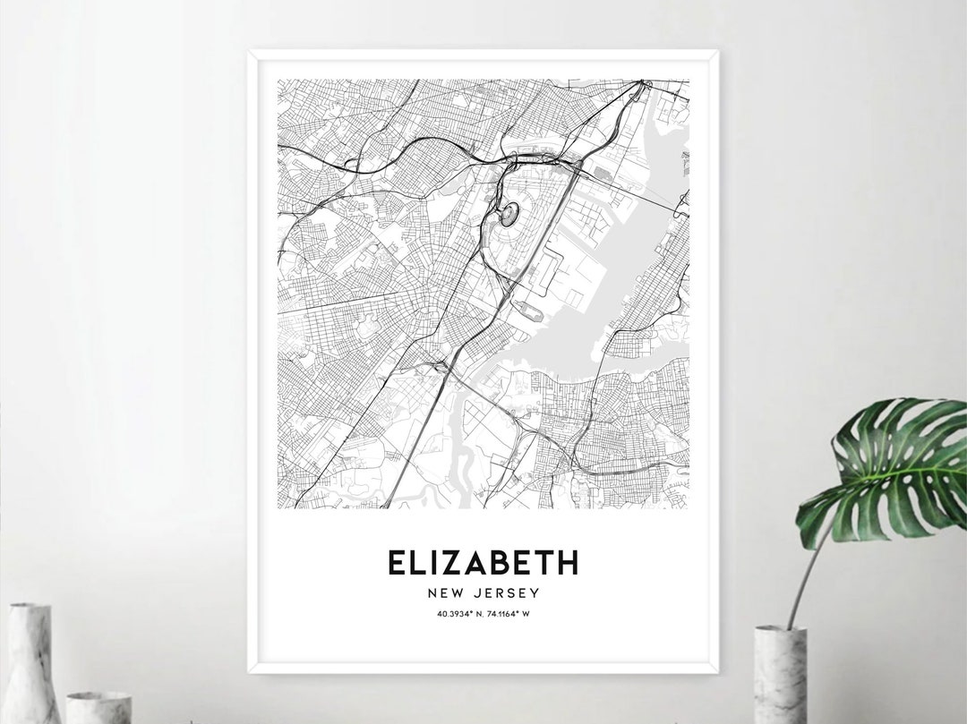 Elizabeth Map Print, Elizabeth Map Poster Wall Art, Nj City Map, New ...