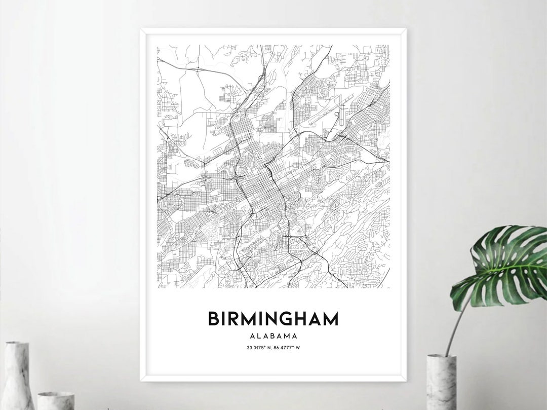 Birmingham Map Print Birmingham Map Poster Wall Art Al City - Etsy UK
