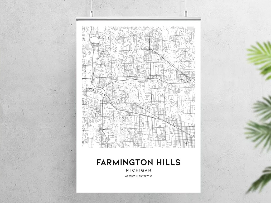 Farmington Hills Map Print Farmington Hills Map Poster Wall | Etsy