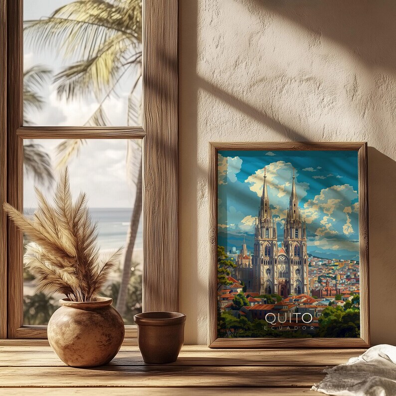Quito Ecuador Travel Print Wall Art Cityscape Andes Mountains Historic ...