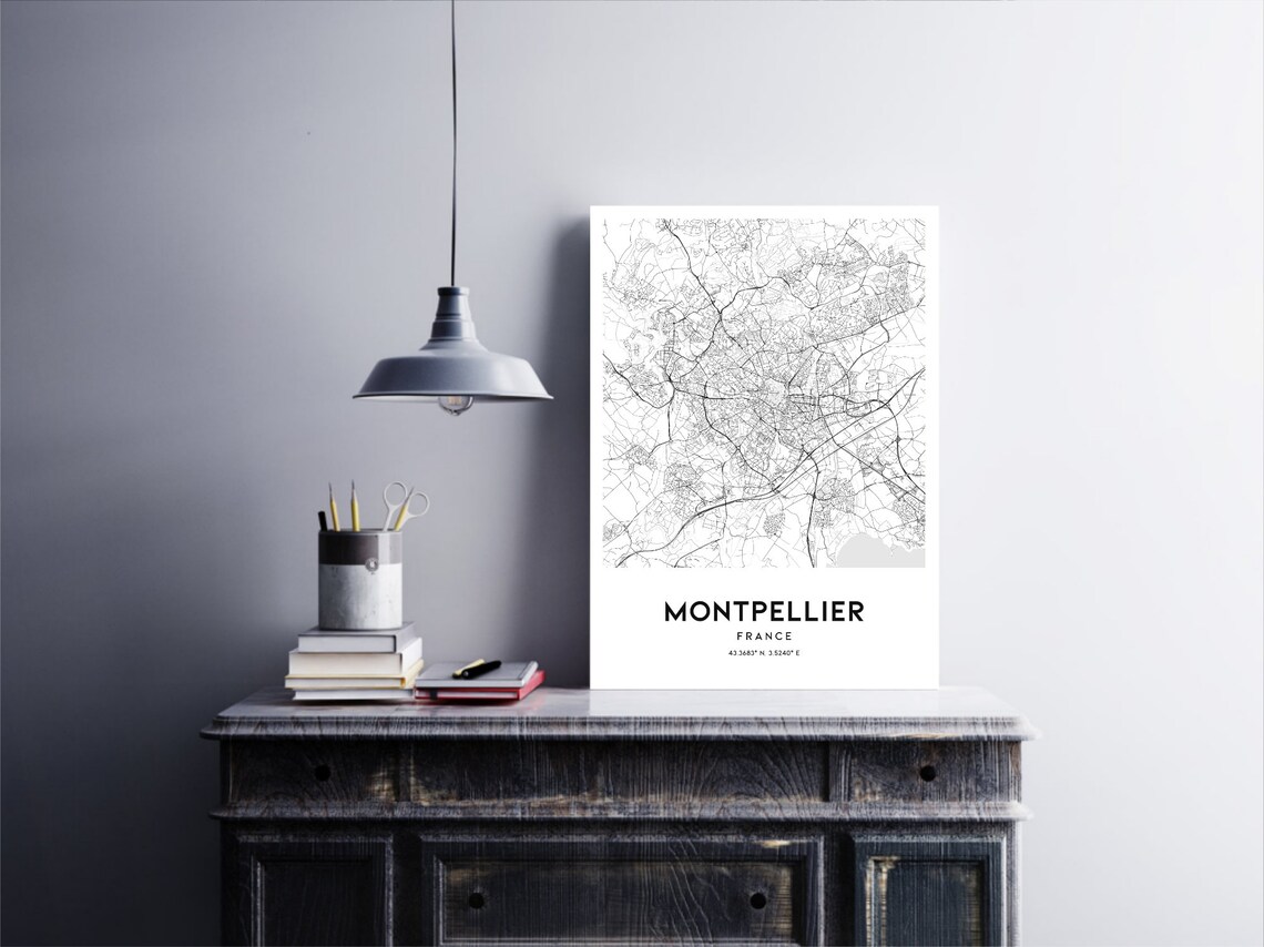 Montpellier Map Print Montpellier Map Poster Wall Art | Etsy